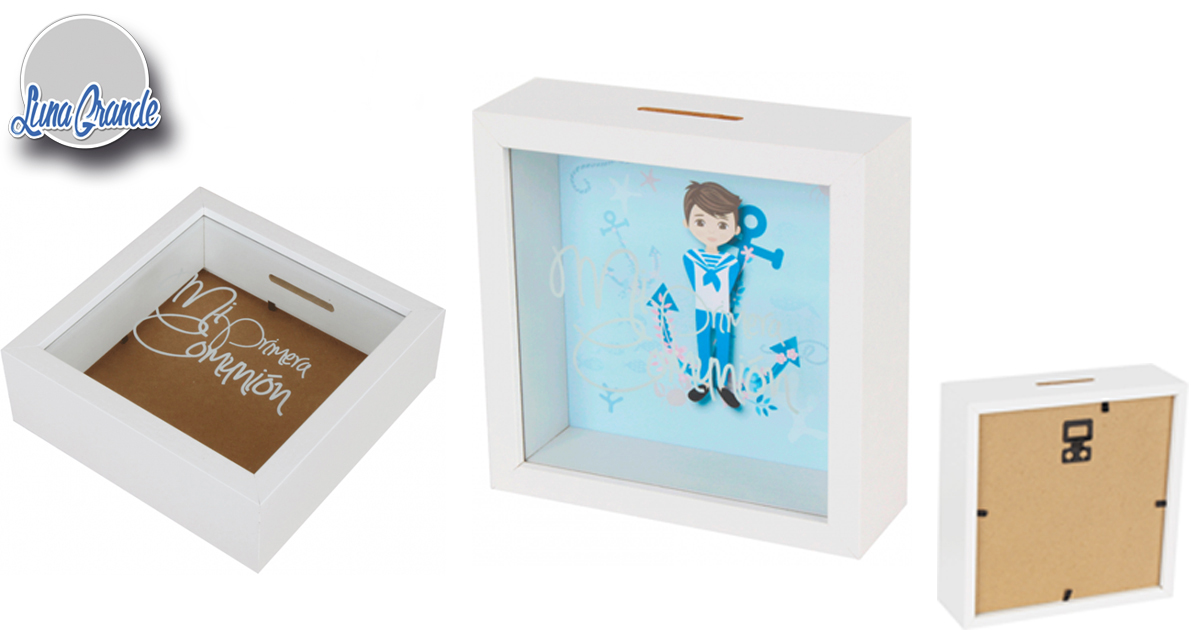 HUCHA DE MADERA PRIMERA COMUNIÓN NIÑO - lunagrande.es