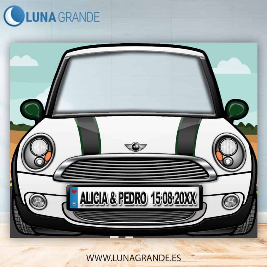 Photocall de boda Mini Cooper totalmente personalizado, Envío Gratis