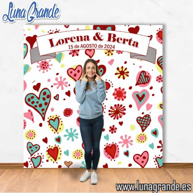 Photocall Boda personalizado y fondo de Corazones - Envío Gratis